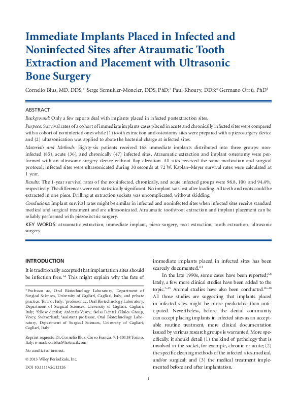 (PDF) Immediate Implants Placed in Infected and Noninfected Sites after ...