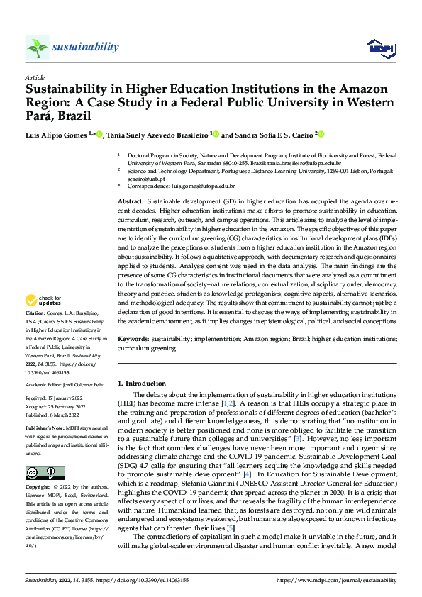 (PDF) Sustainability in Higher Education Institutions in the Amazon ...