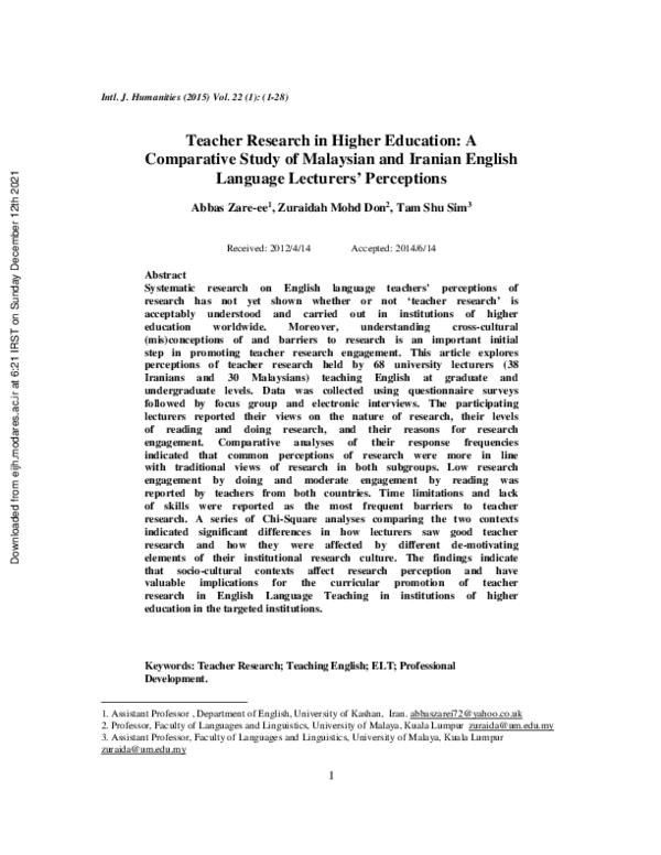 (PDF) Teacher Research in Higher Education: A Comparative Study of ...