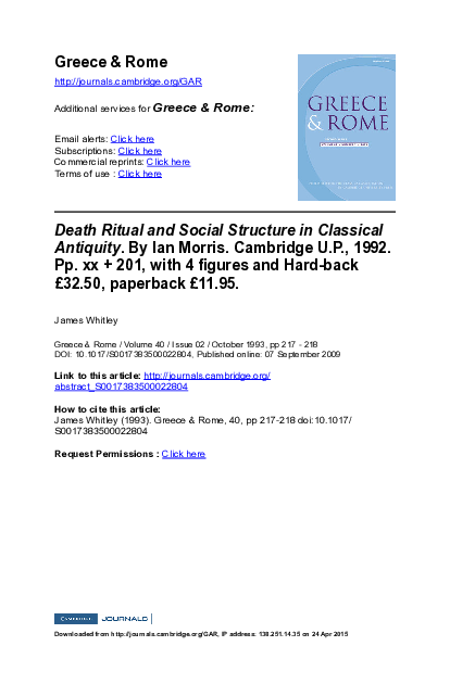 (PDF) Death-Ritual and Social Structure in Classical Antiquity