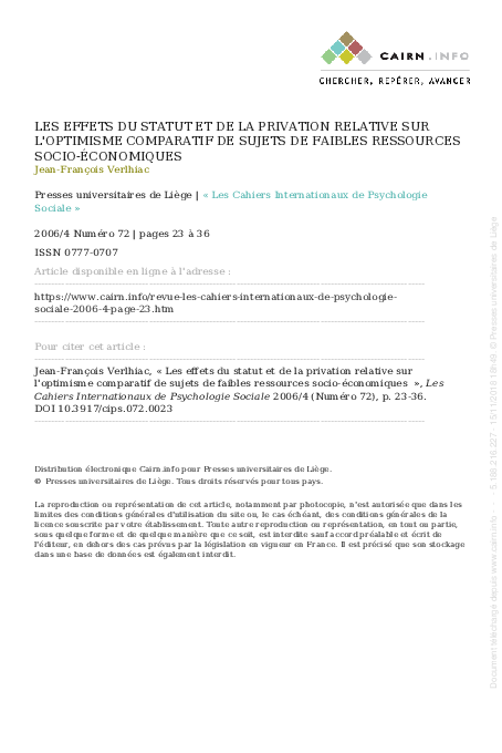 (PDF) Les effets du statut et de la privation relative sur l'optimisme ...