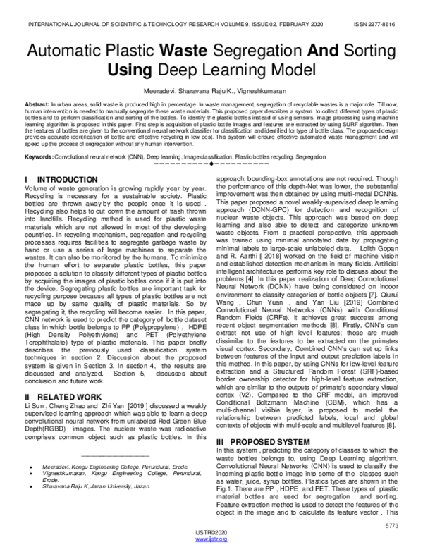 (PDF) Automatic Plastic Waste Segregation And Sorting Using Deep Learning Model