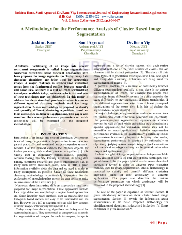 (PDF) A Methodology for the Performance Analysis of Cluster Based Image Segmentation