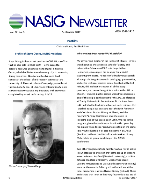 (PDF) Profile of Steve Oberg, NASIG President | Christian Burris ...