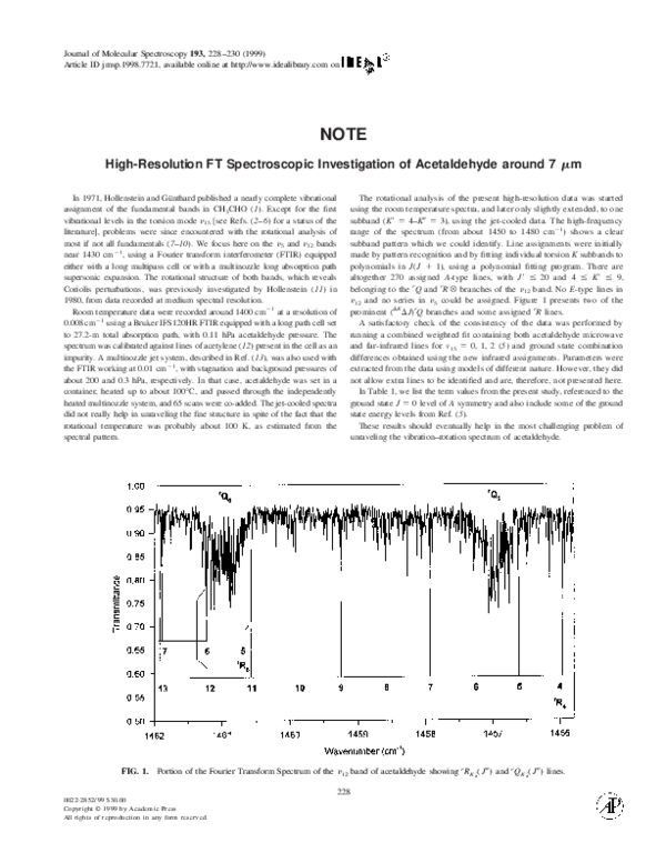 (PDF) High-Resolution FT Spectroscopic Investigation of Acetaldehyde ...