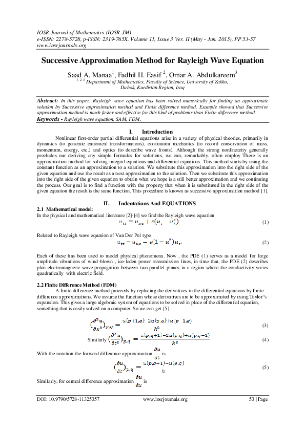 (PDF) Successive Approximation Method for Rayleigh Wave Equation