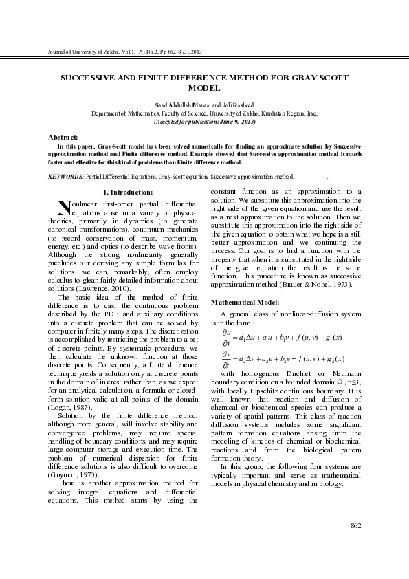 (PDF) Successive and Finite Difference Method for Gray Scott Model