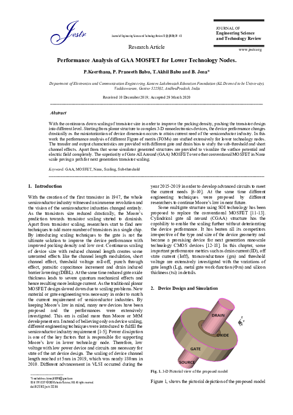 (PDF) Performance Analysis of GAA MOSFET for Lower Technology Nodes