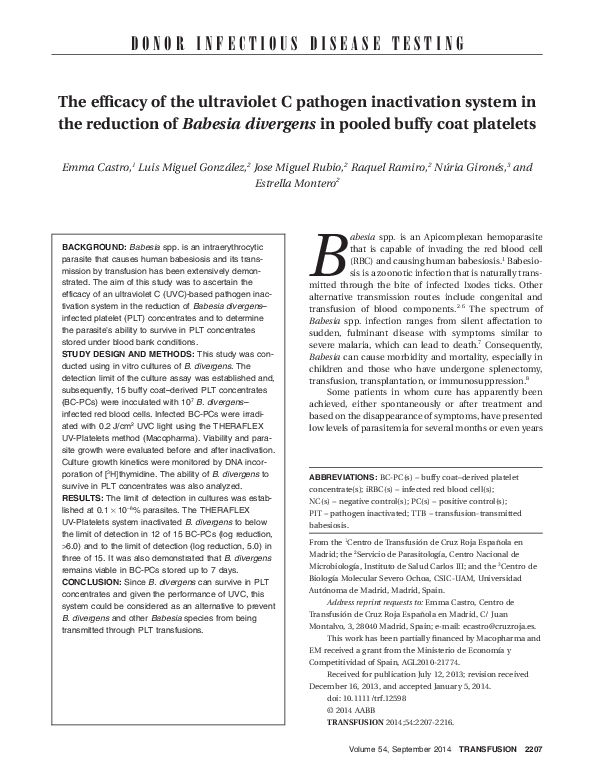 (PDF) The efficacy of the ultraviolet C pathogen inactivation system in ...