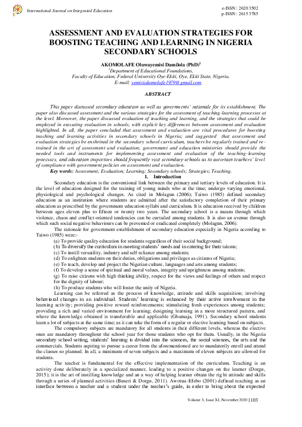 (PDF) Assessment and Evaluation Strategies for Boosting Teaching and Learning in Nigeria ...