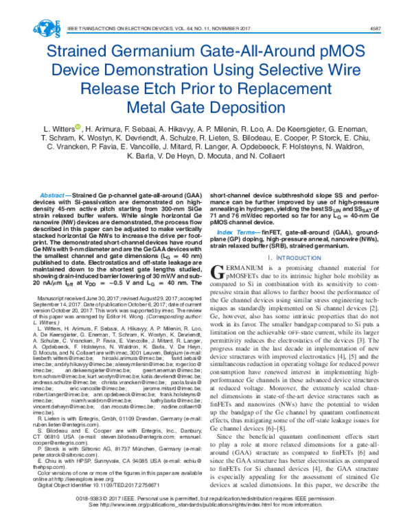 (PDF) Strained Germanium Gate-All-Around pMOS Device Demonstration ...