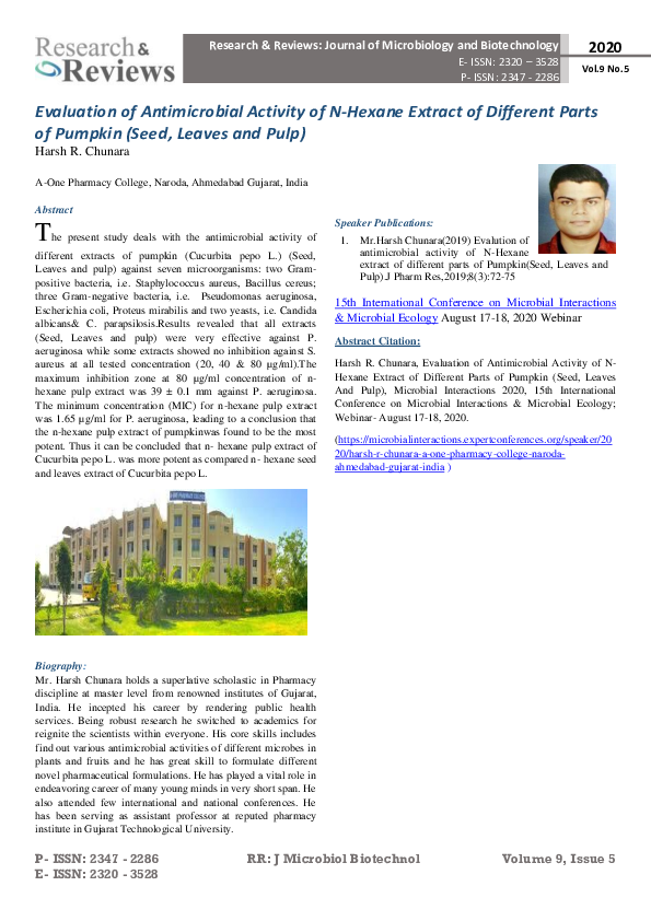 (PDF) Evaluation of Antimicrobial Activity of N-Hexane Extract of ...