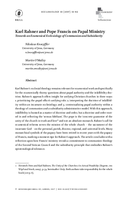 (PDF) Karl Rahner and Pope Francis on Papal Ministry
