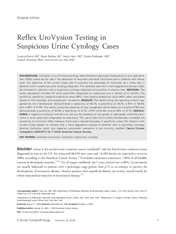 (PDF) Reflex UroVysion testing in suspicious urine cytology cases ...