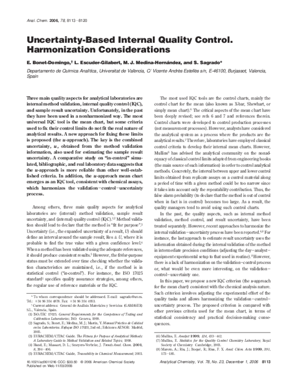 (PDF) Uncertainty-Based Internal Quality Control. Harmonization Considerations