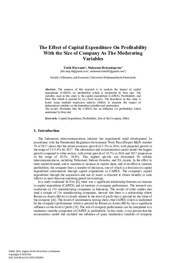 (PDF) The Effect of Capital Expenditure On Profitability With the Size ...