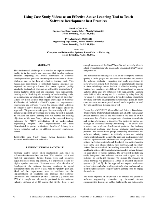 (PDF) Using Case Study Videos as an Effective Active Learning Tool to Teach Software Development ...