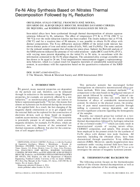 (PDF) Fe-Ni Alloy Synthesis Based on Nitrates Thermal Decomposition ...