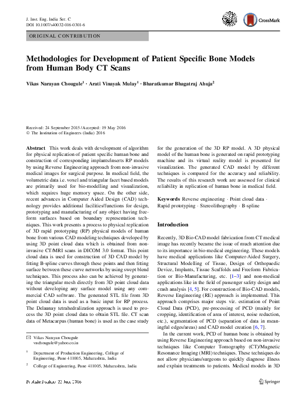 (PDF) Methodologies for Development of Patient Specific Bone Models from Human Body CT Scans