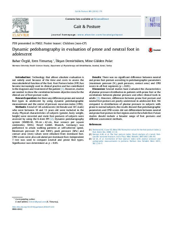 (PDF) Dynamic pedobarography in evaluation of prone and neutral foot in ...