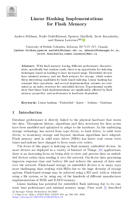 (PDF) Linear Hashing Implementations for Flash Memory