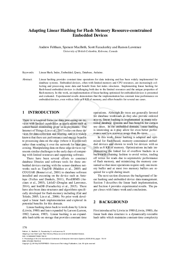 (PDF) Adapting Linear Hashing for Flash Memory Resource-constrained Embedded Devices