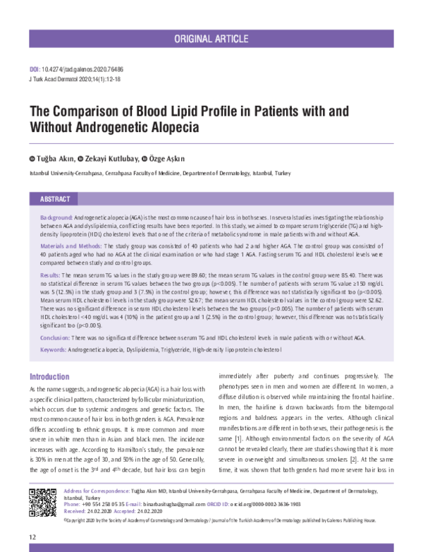 (PDF) The Comparison of Blood Lipid Profile in Patients with and ...