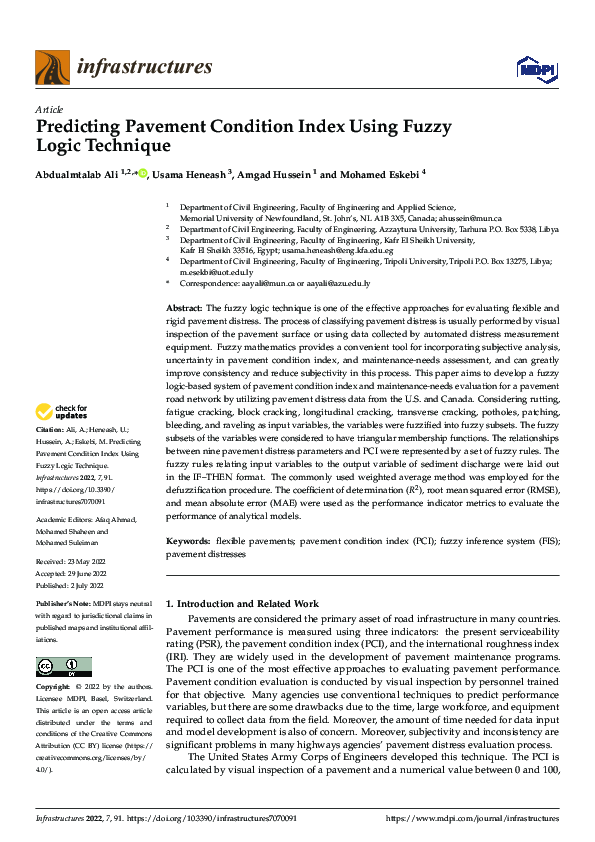 Pdf Predicting Pavement Condition Index Using Fuzzy Logic Technique 8192