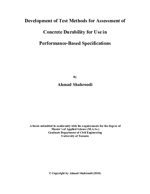 (PDF) Development of Test Methods for Assessment of Concrete Durability ...
