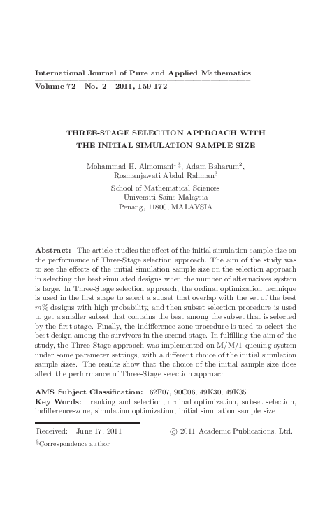 (PDF) Three-Stage Selection Approach with the Initial Simulation Sample ...