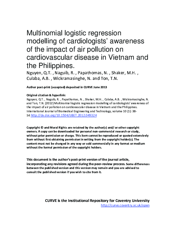 (PDF) Multinomial logistic regression modelling of cardiologists' awareness of the impact of air ...