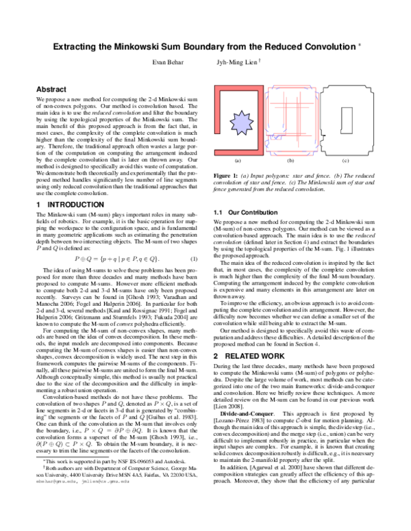 Pdf Extracting The Minkowski Sum Boundary From The Reduced Convolution