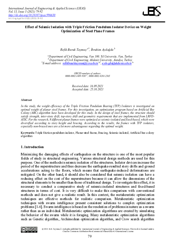(PDF) Effect of Seismic Isolation with Triple Friction Pendulum Isolator Device on Weight ...