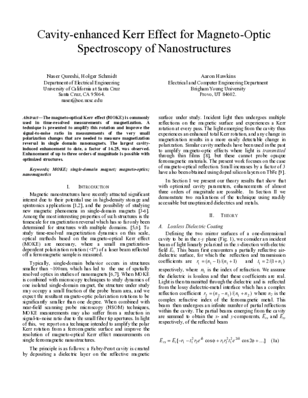 (PDF) Cavity-enhanced Kerr effect for magneto-optic spectroscopy of nanostructures