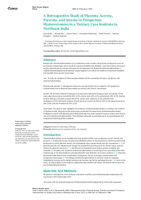 (PDF) A Retrospective Study of Placenta Accreta, Percreta, and Increta ...