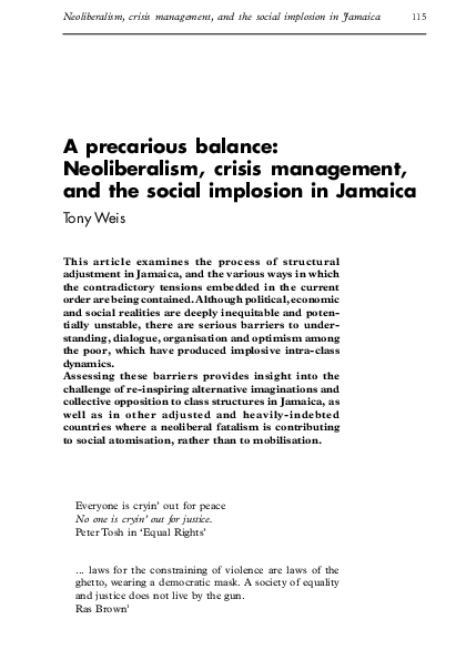 (PDF) A precarious balance: Neoliberalism, crisis management, and the ...