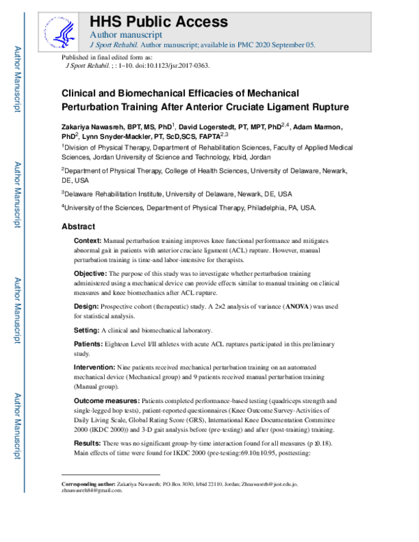 (PDF) Mechanical vs. Manual Perturbation for ACL Rehab