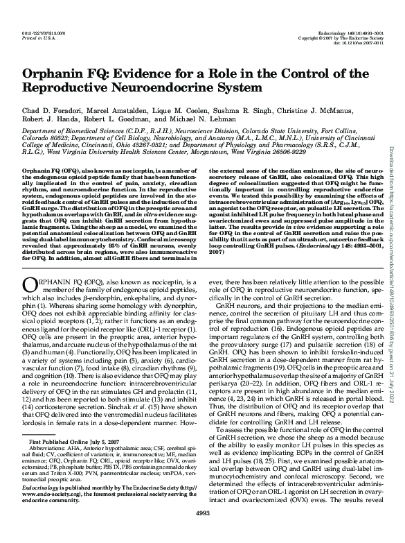 (PDF) Orphanin FQ: Evidence for a Role in the Control of the ...