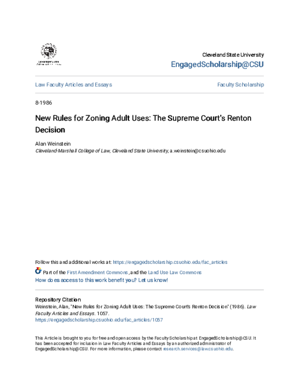 (PDF) New Rules for Zoning Adult Uses: The Supreme Court\\u27s Renton ...