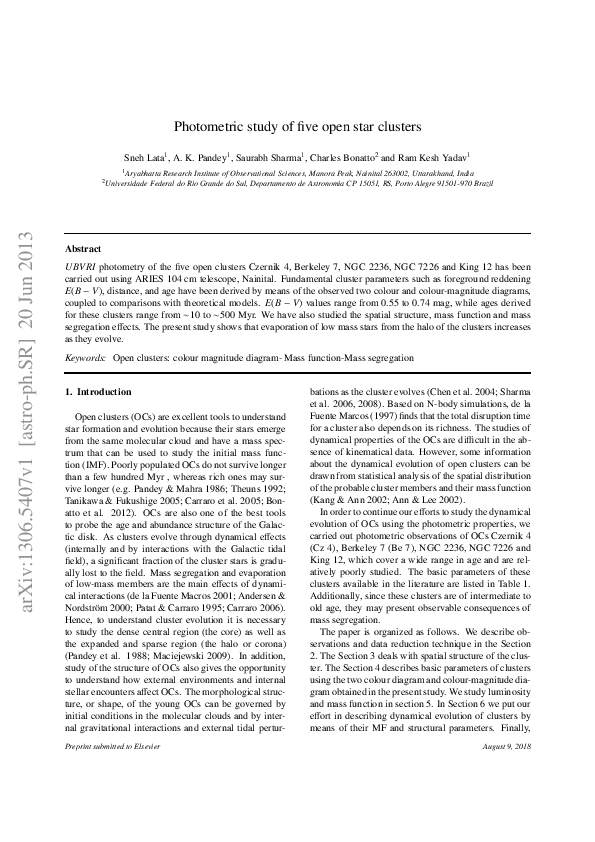 (PDF) Photometric study of five open star clusters