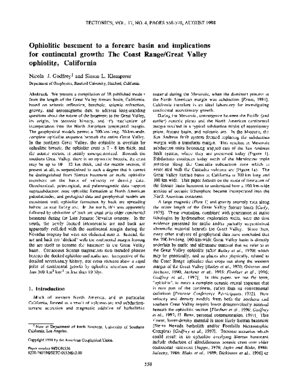 (PDF) Ophiolitic basement to a forearc basin and implications for ...