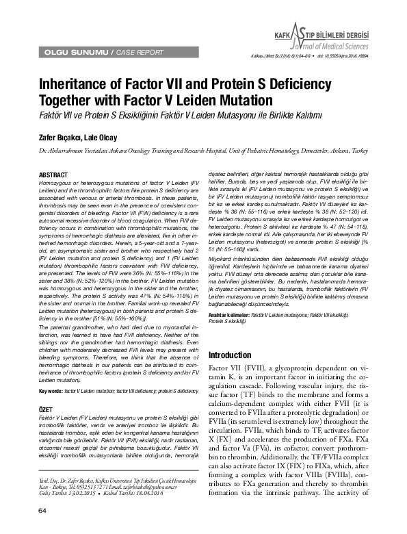 (PDF) Inheritance of Factor VII and Protein S Deficiency Together with Factor V Leiden Mutation