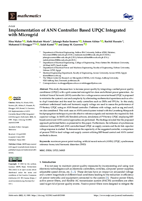 Pdf Implementation Of Ann Controller Based Upqc Integrated With Microgrid