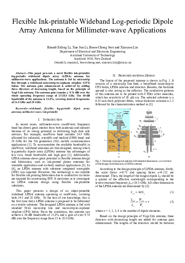 (PDF) Flexible Ink-printable Wideband Log-periodic Dipole Array Antenna for 5G Applications