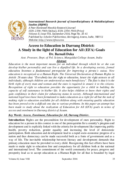 (PDF) Access to Education in Darrang District: A Study in the light of ...