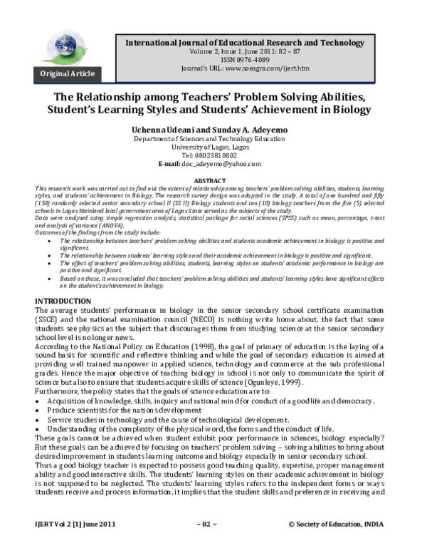 (PDF) The Relationship among Teachers' Problem Solving Abilities, Student's Learning Styles and ...