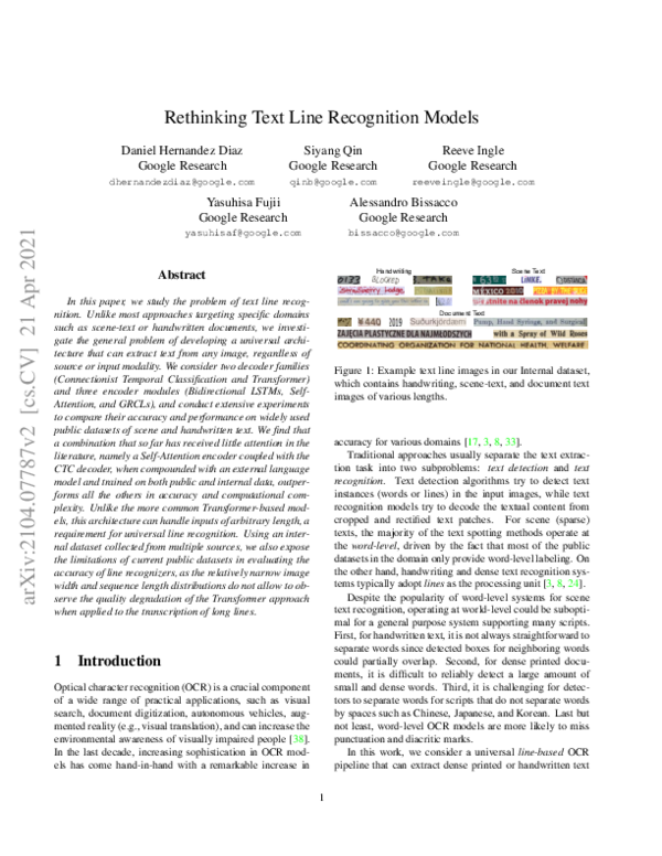 (PDF) Rethinking Text Line Recognition Models | Alessandro Bissacco - Academia.edu