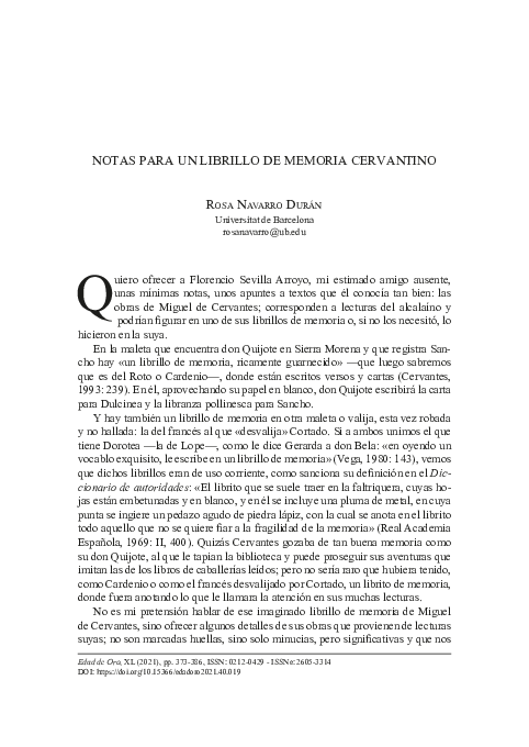 (PDF) Notas para un librillo de memoria cervantino