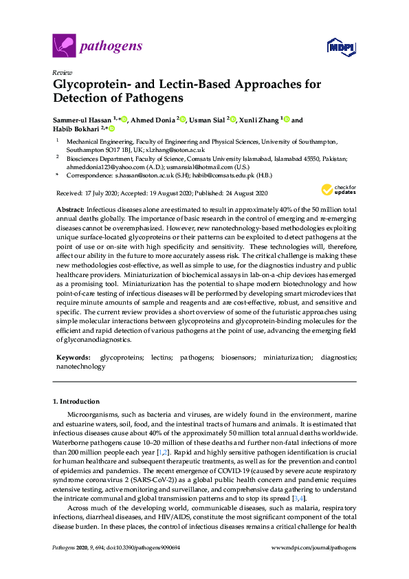 (PDF) Glycoprotein- and Lectin-Based Approaches for Detection of Pathogens