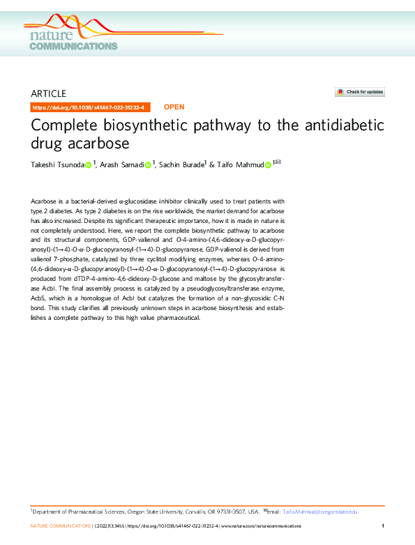 (PDF) Complete biosynthetic pathway to the antidiabetic drug acarbose